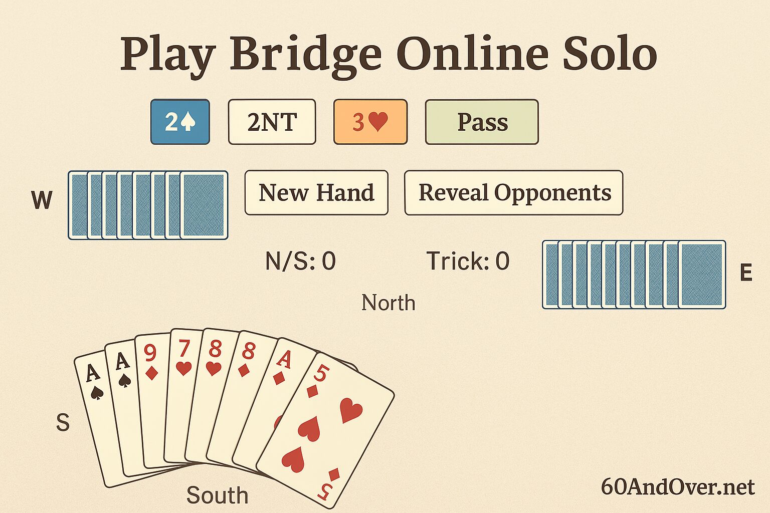 Play Bridge Online Solo Game for Seniors - 60 And Over