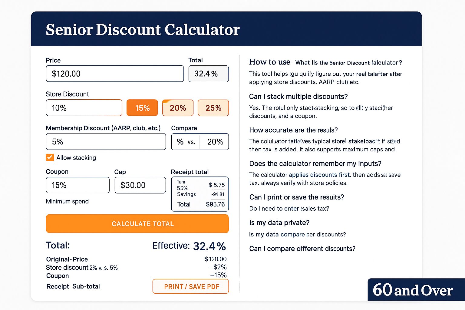 Senior Discount Calculator – Save More with 60AndOver.net